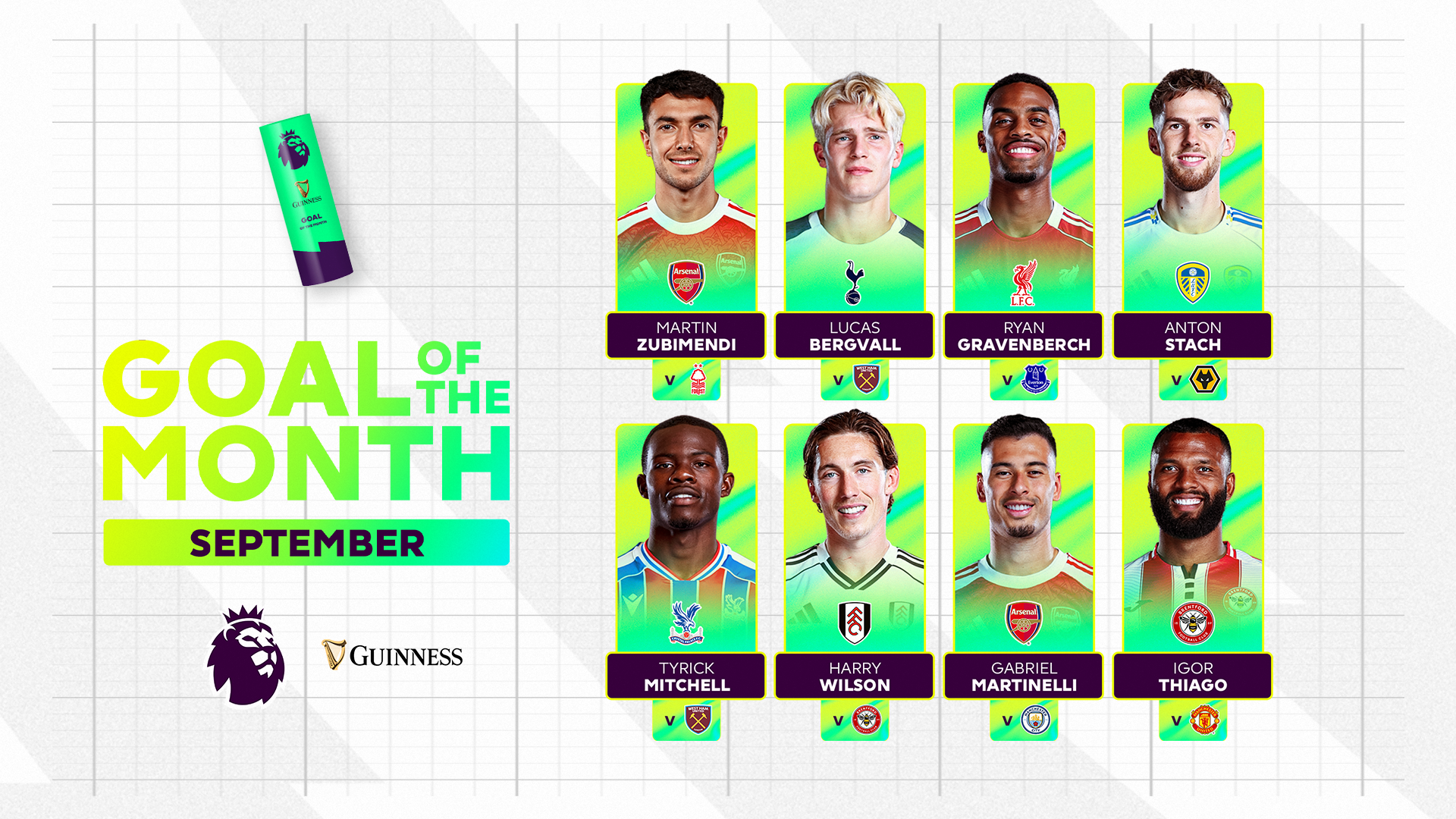 Watch September's Guinness Goal of the Month contenders